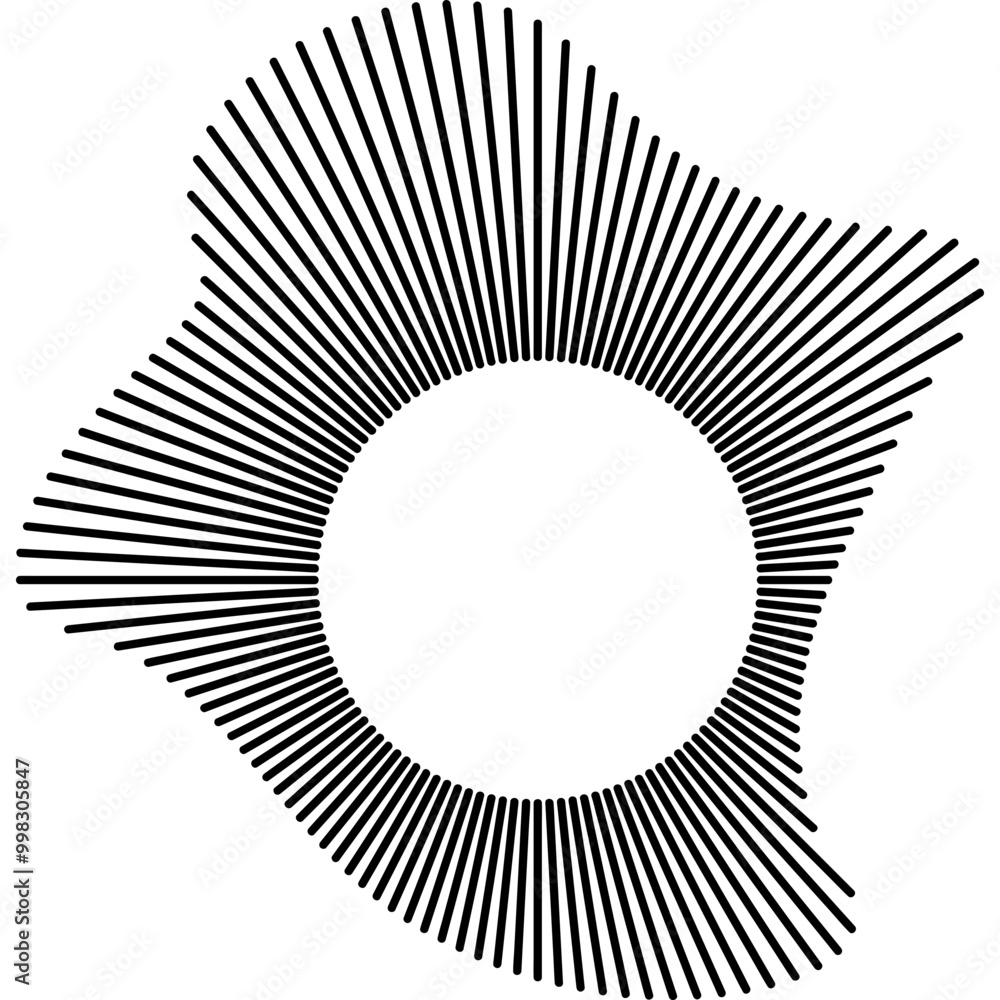 Radial wave sound lines. Circular frame. Sound circle ring. Wavy round ...