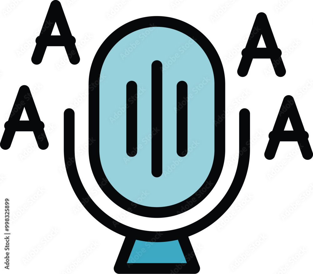This icon features a microphone converting audio waves to text with ...