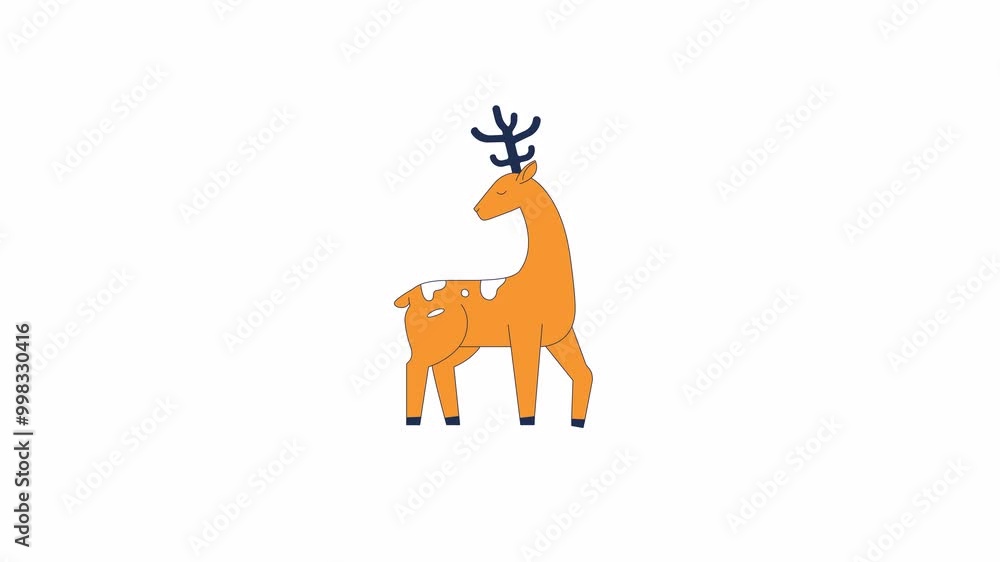 Gracious reindeer figure snow covered 2D character animation. Wild ...