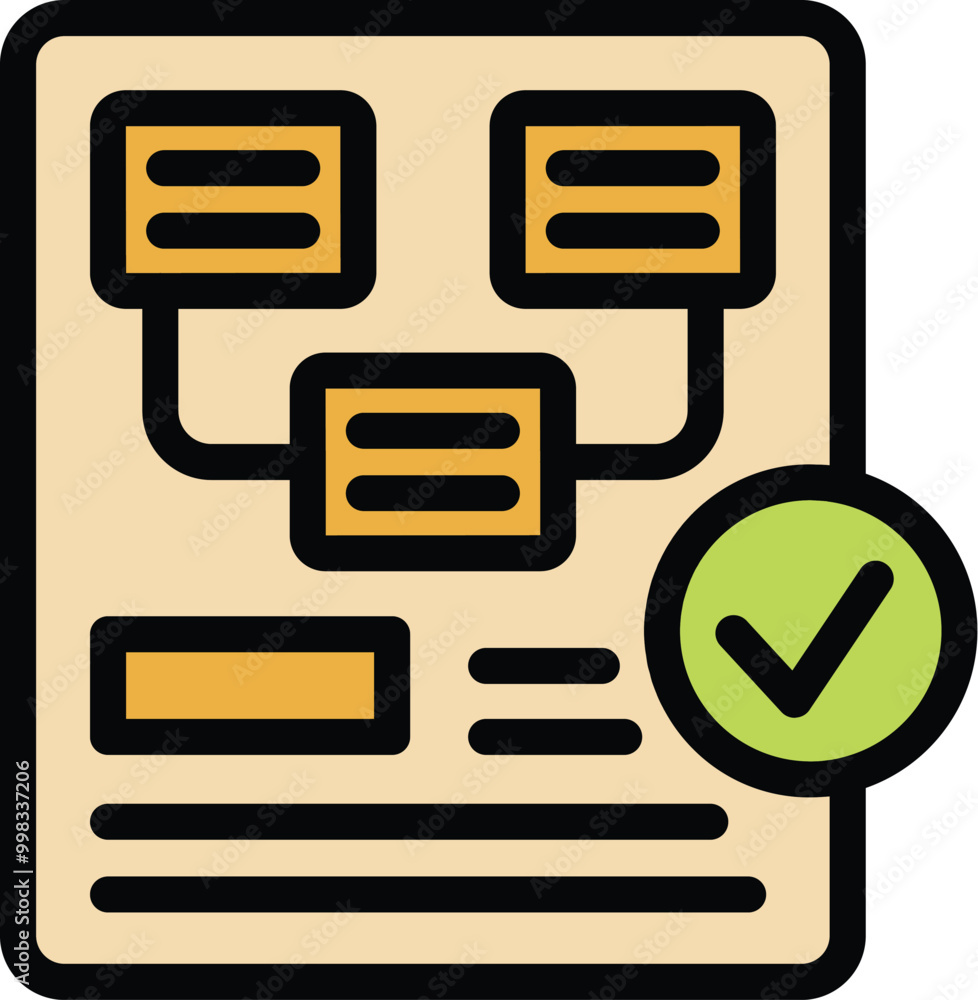 Flowchart receiving approval, with a green check mark symbolizing a ...