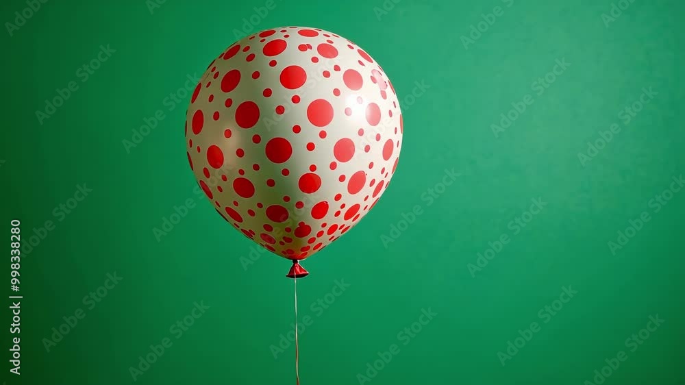 White balloon with red dots floating on a green screen background ...
