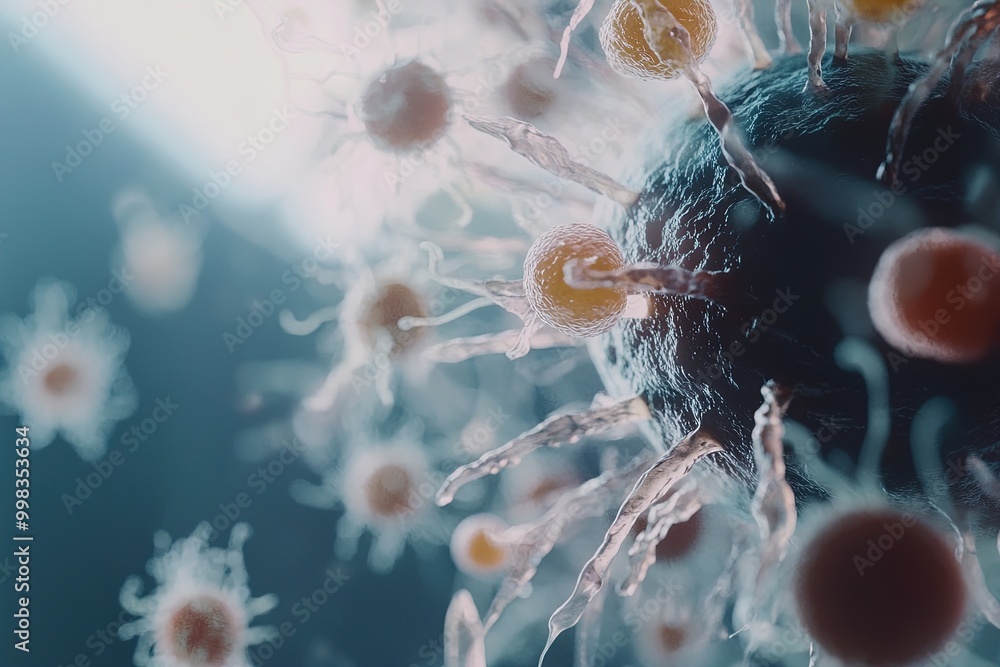 Microscopic View of Immune Cells Interacting With a Pathogen in a ...