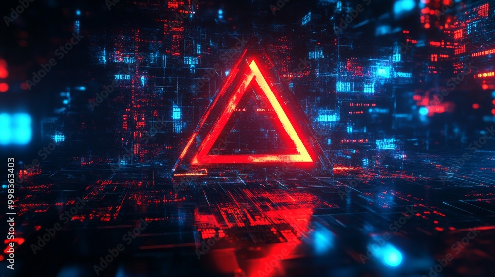 System Infiltration Represented by Warning Triangle and Corrupted Data ...