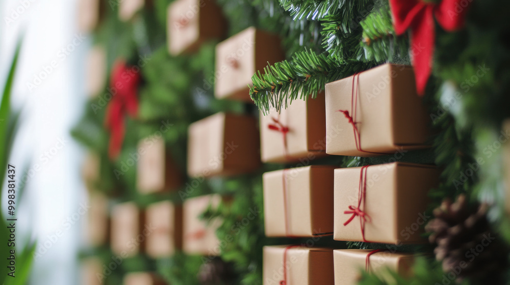 DIY advent calendar made from small boxes and greenery, creating ...