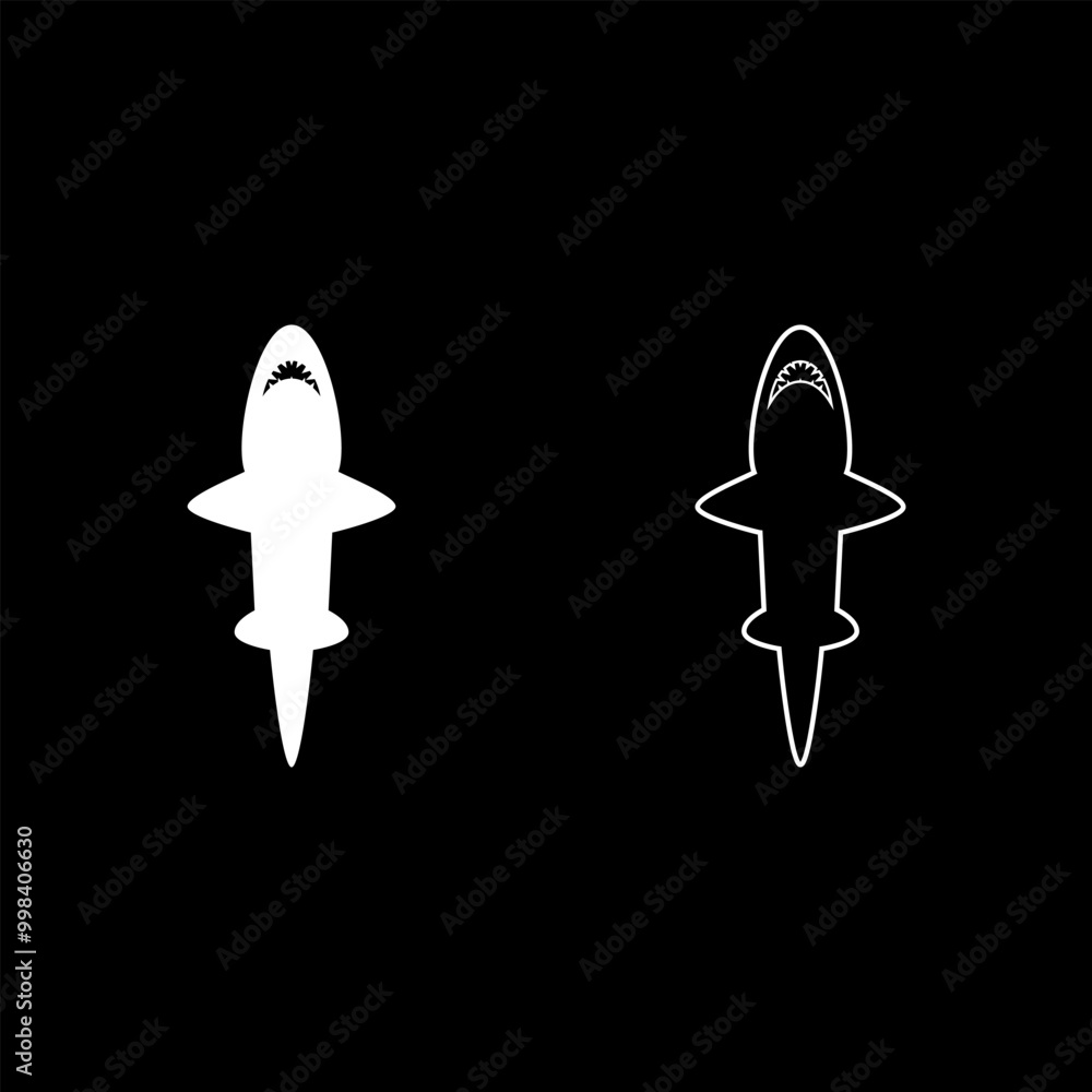 Shark set icon white color vector illustration image solid fill outline ...