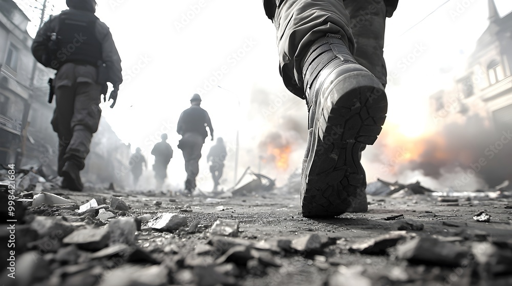 Riot Police in Action Amidst Urban Chaos - Intense Scene of Heavy Boots ...