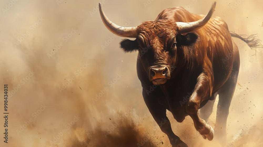 Visualize the bull's powerful charge, its head low and horns poised ...