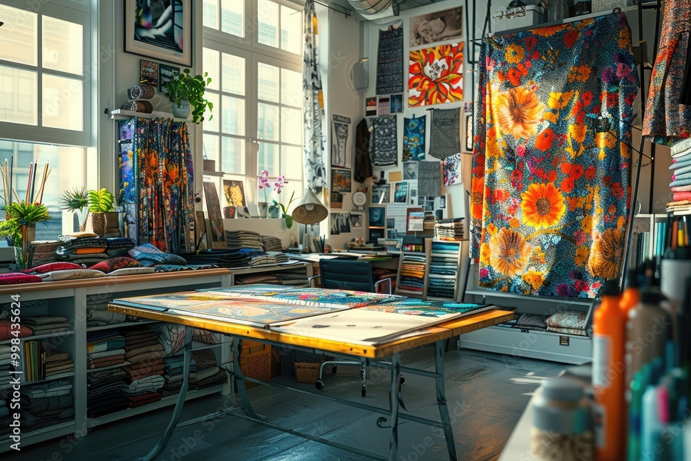 Fashion Designer in Studio A fashion designer working on a new ...