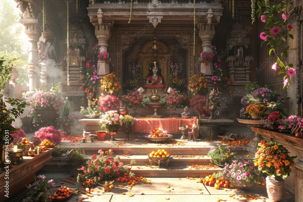 religious priest Performing temple in traditional vestments, praying in ...