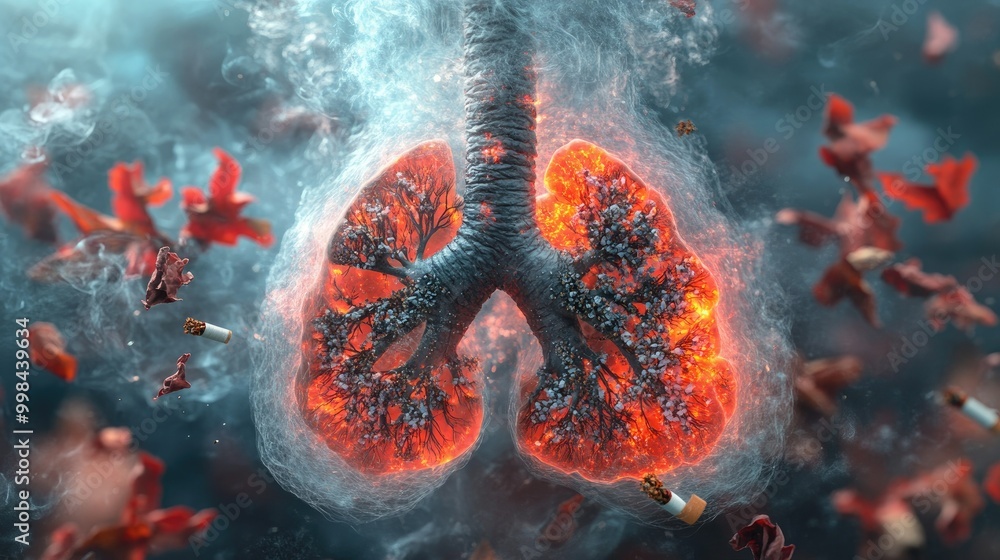 Artistic depiction of a smoker lung, showing the devastating effects of ...