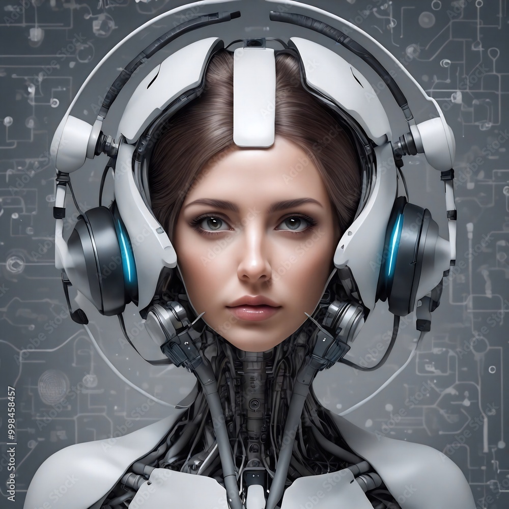 Inteligencia artificial, mujer robot, androide, futurista, representa ...