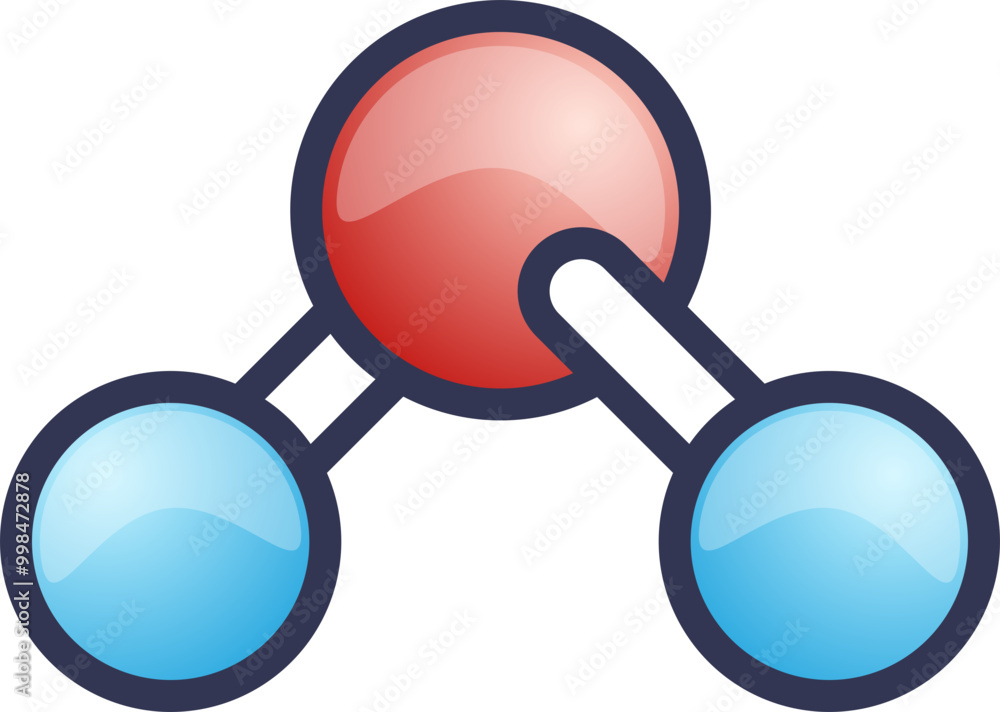 Illustration of a water molecule with one oxygen atom and two hydrogen ...