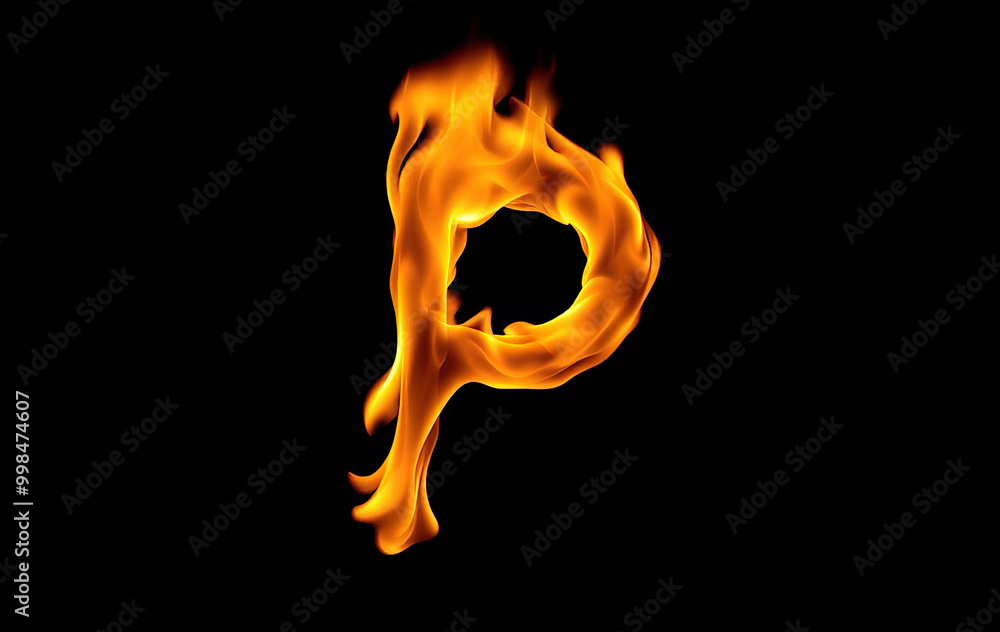 uppercase letter P in fire flames on black background hot alphabet ...