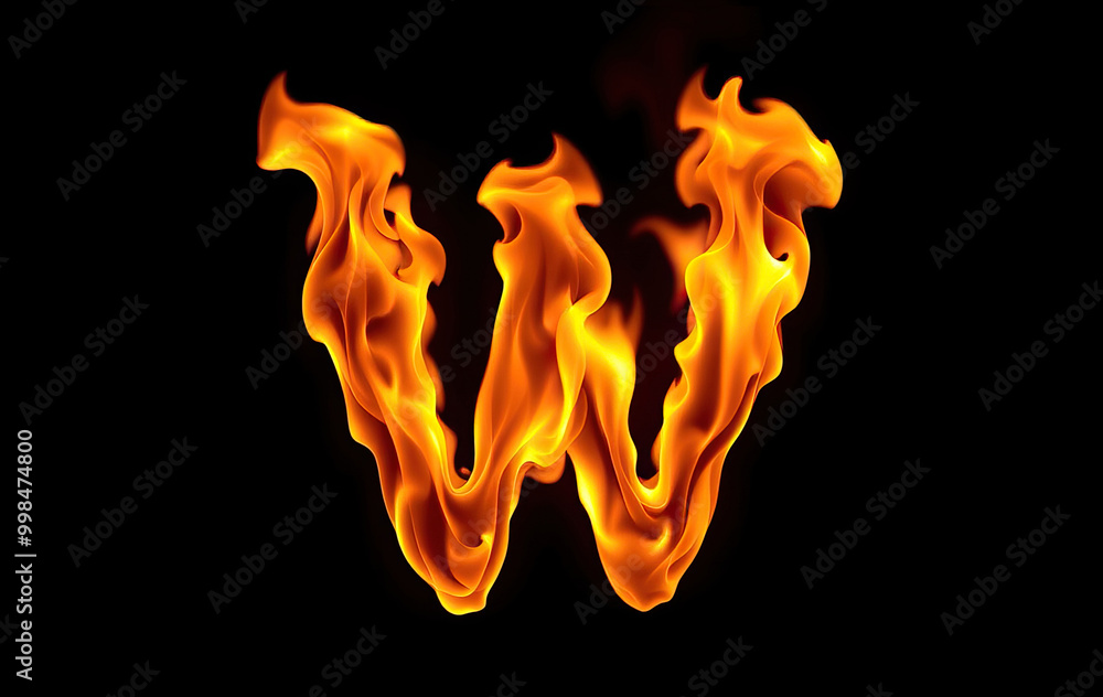 uppercase letter W in fire flames on black background hot alphabet ...