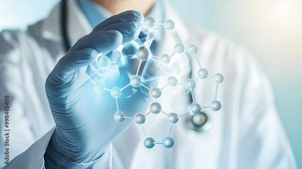 A medical researcher holding a graphene-based drug delivery system ...