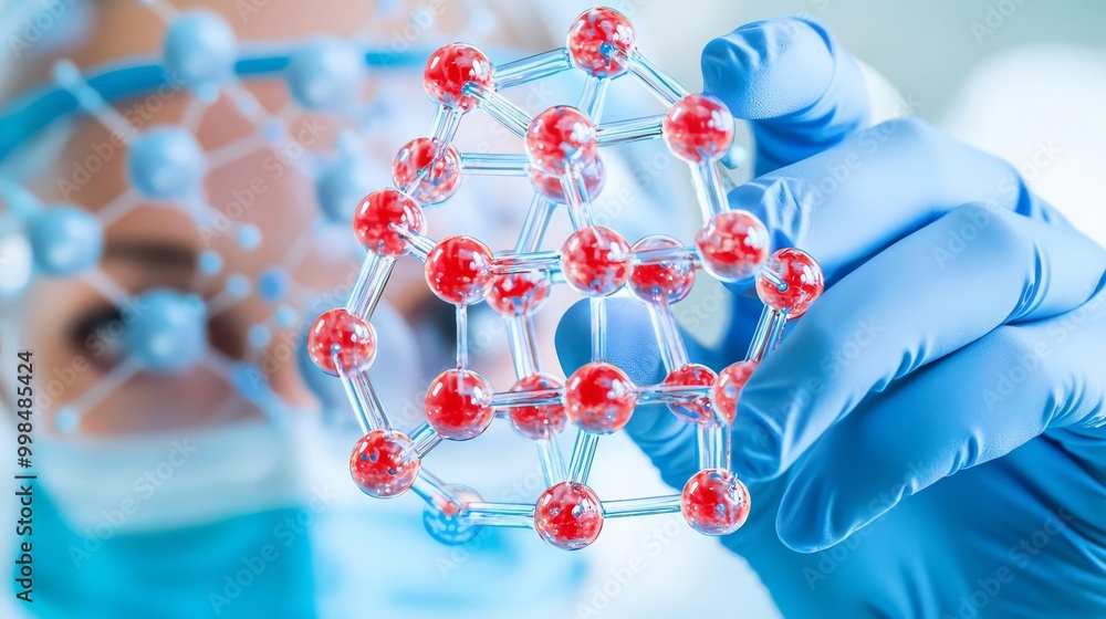 A medical researcher holding a graphene-based drug delivery system ...