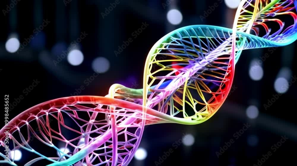 Abstract geometric DNA double helix structures appearing within glowing ...