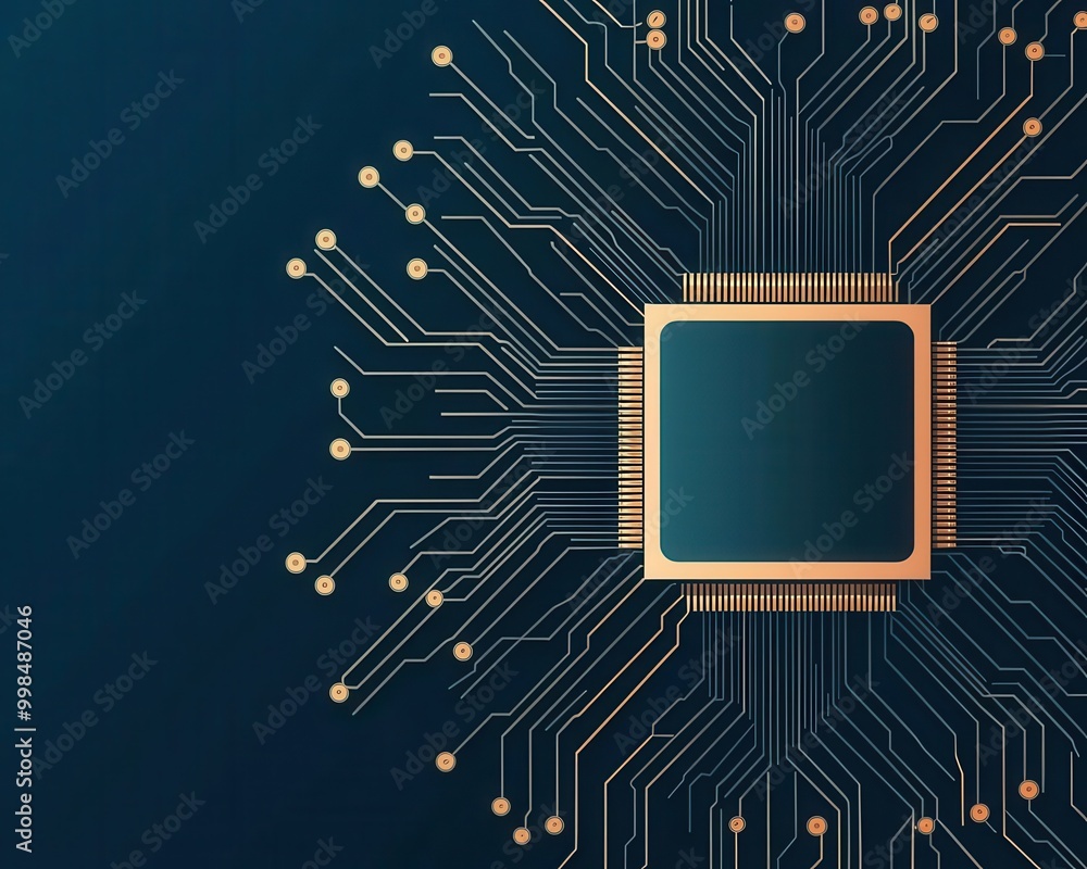 Minimalist vector design of a processor, line art style, Hardware, Tech ...