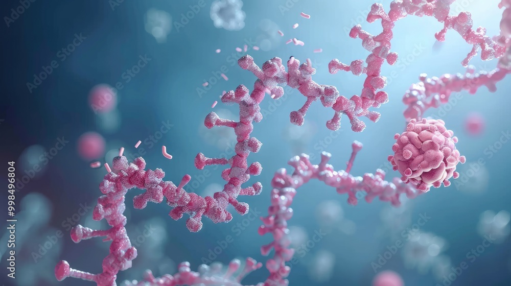 Abstract 3D illustration of a virus or bacteria attacking a cell. A ...