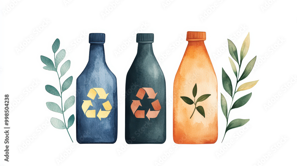 Range of eco elements like reusable bottles, green energy symbols, and ...