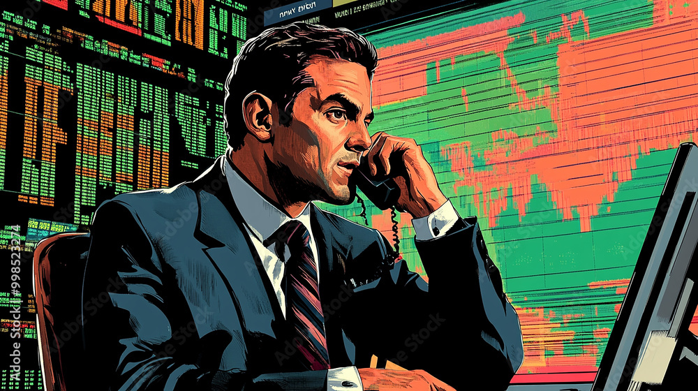 The depiction of a stockbroker making a phone call resonates with day ...