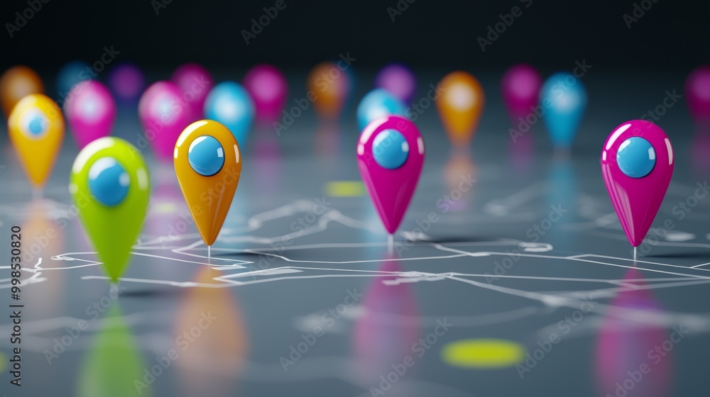 An interactive map design with bold location pins, showcasing the ease ...