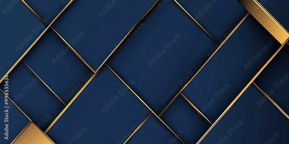 Blue background with golden frame presentation design template for ...