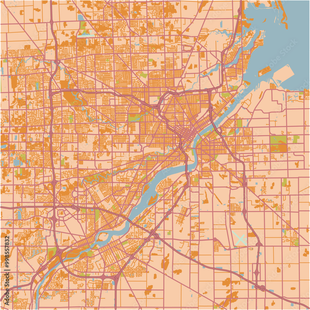 Map of Toledo in Ohio in a sandy theme. Contains layered vector with ...