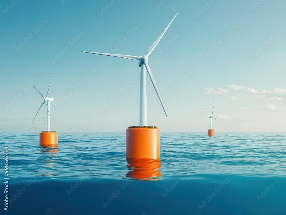 ภาพประกอบสต็อก Floating wind farm with wave energy converters and ...