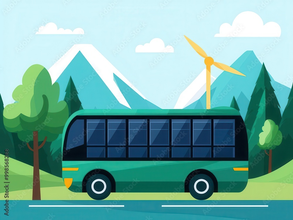 Electric bus on a rural route powered by a local solar farm and energy ...