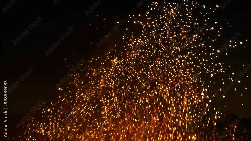 visually 4K abstract background redhot sparks flying massive fire night ...