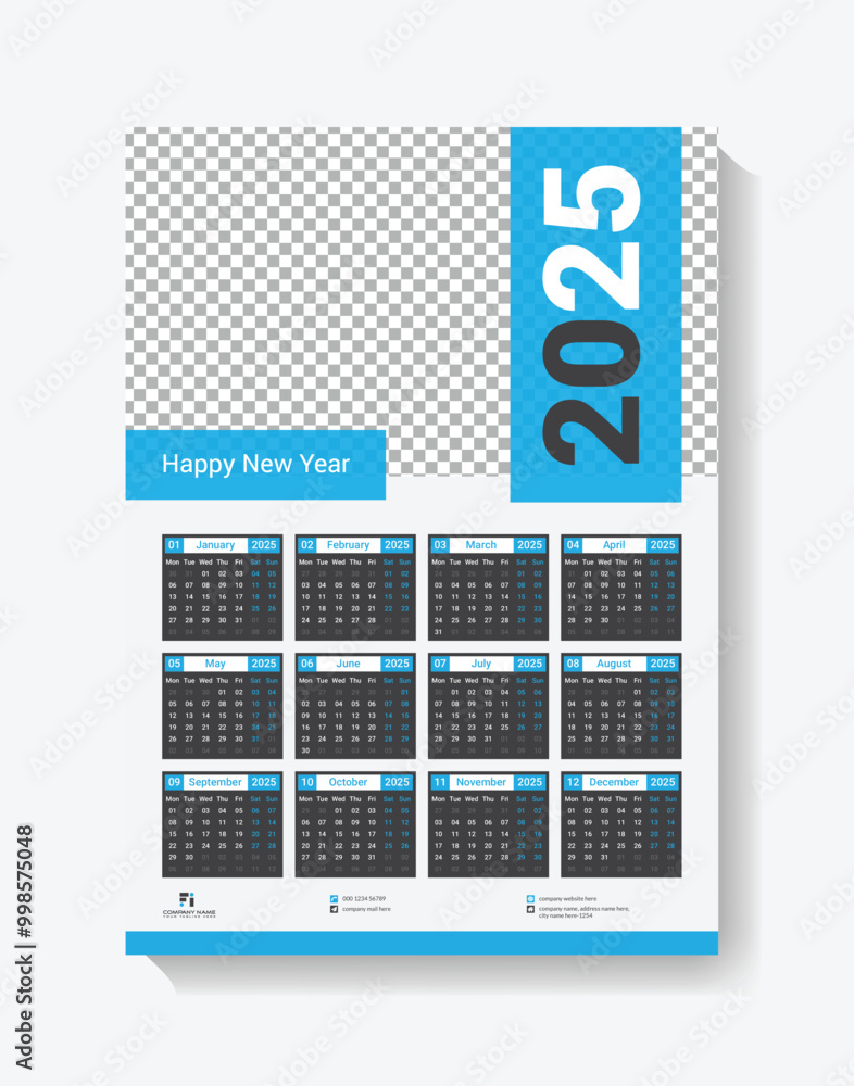 One page wall calendar 2025 template design Stock Vector | Adobe Stock