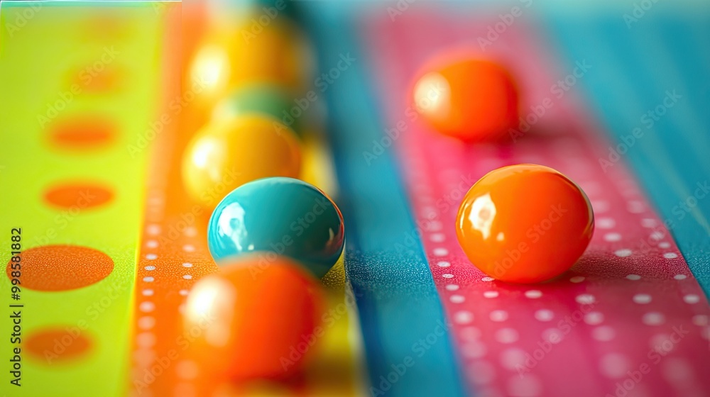 Candy buttons in vibrant hues, lined up on a strip of paper, creating a ...