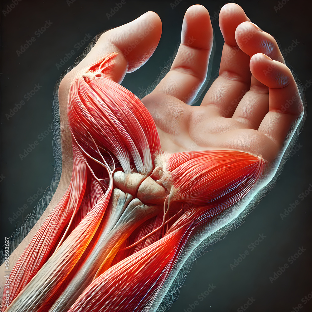 3D showing tendonitis, focusing on the inflamed tendon in the wrist or ...