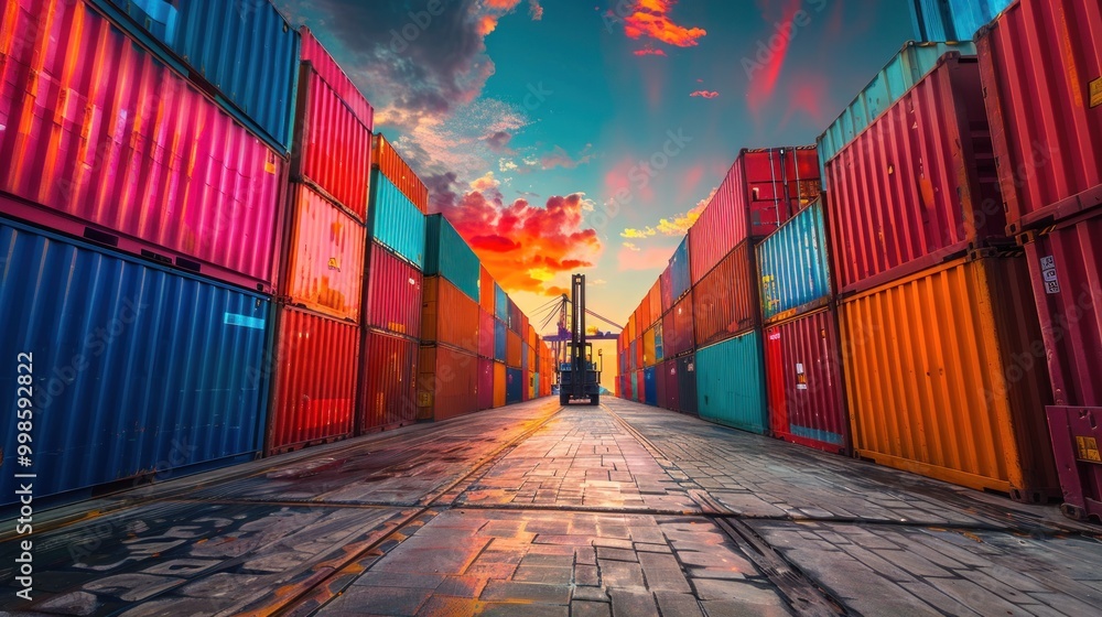 Logistics and shipping container ship industry, Forklift for container ...