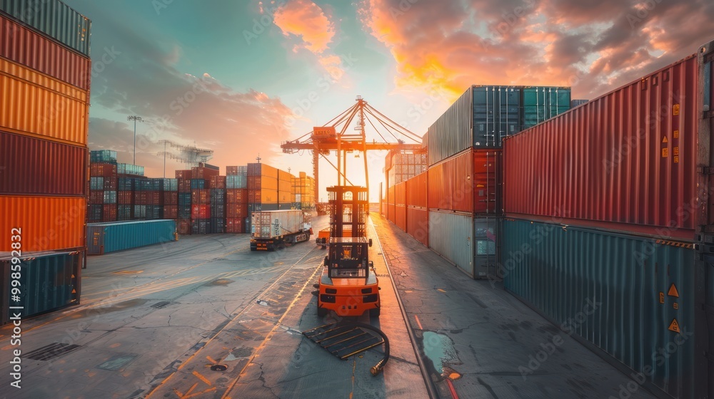 Logistics and shipping container ship industry, Forklift for container ...