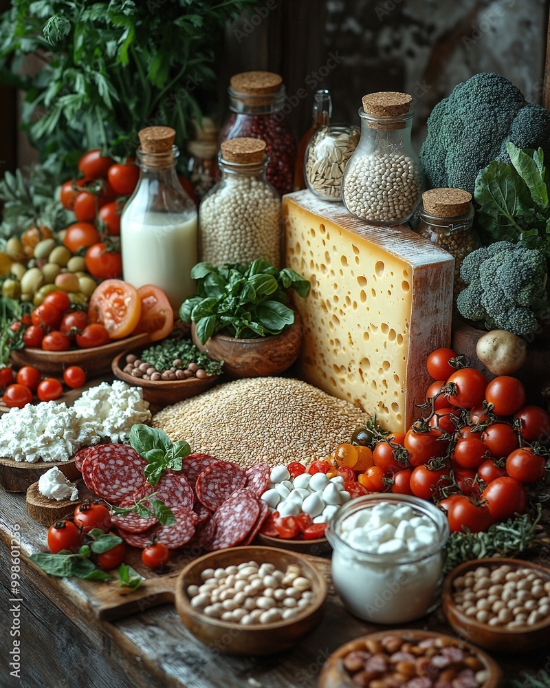 A Diverse Arrangement of Basic Foodstuffs Including Fruits, Vegetables ...