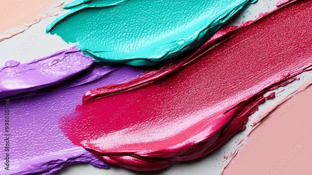 An abstract swirl of foiled makeup swatches, featuring metallic ...