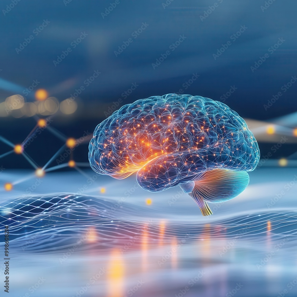 Graphene-based brain implant interacting with neural cells side view ...