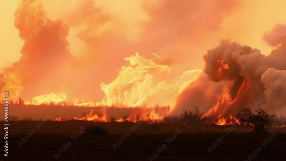 Raging wildfire engulfs everything in its path, sending thick smoke ...