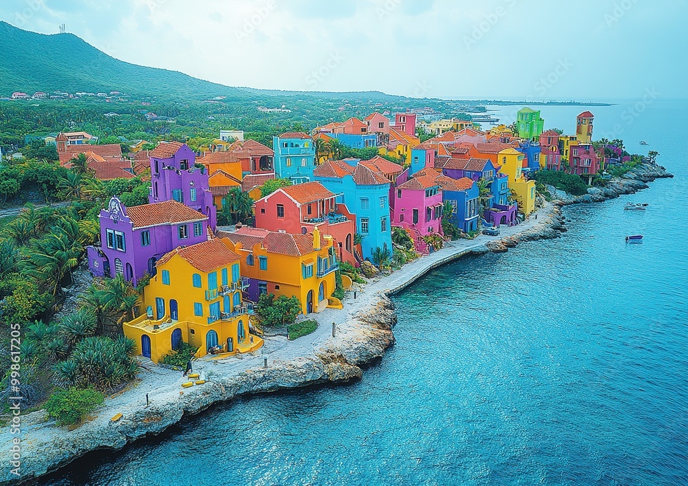 ภาพประกอบสต็อก Colorful Map of Curacao Highlighting Its Vibrant Coastal ...