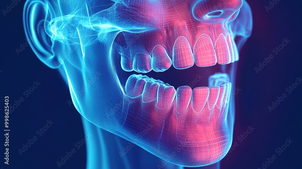 Medical, xray and illustration of teeth in mouth for wisdom tooth ...