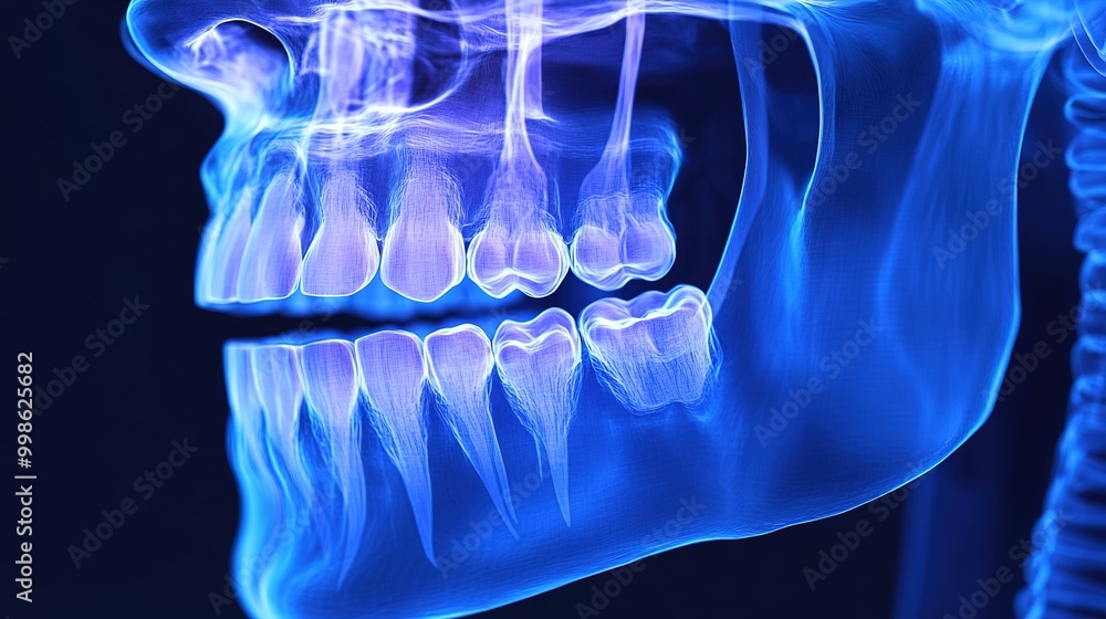 Medical, xray and illustration of teeth in mouth for wisdom tooth ...