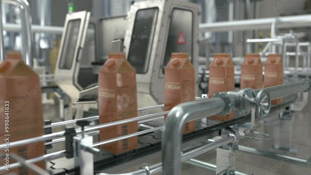 Half And Half Cream Cartons Sorted By Automated Production Machine ...