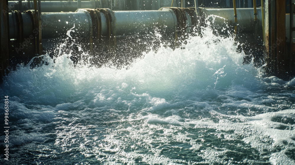 image captures dynamic energy of water splashing against industrial ...
