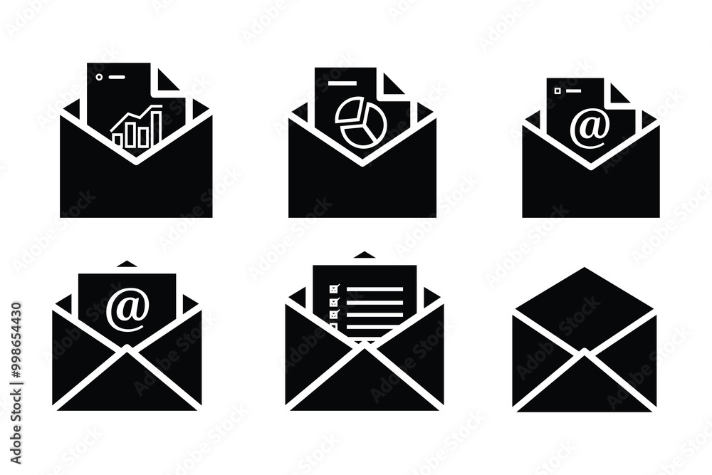 envelope icon set. emails and messages. Outline design style. Suitable ...