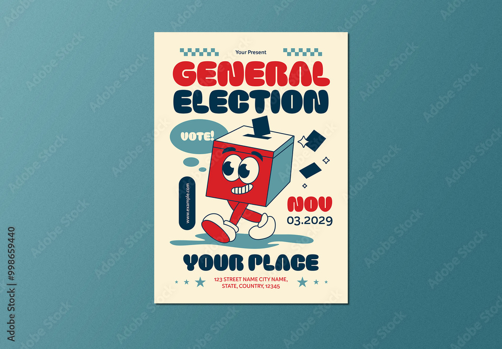 Blue Retro General Election Flyer Layout Stock Template | Adobe Stock