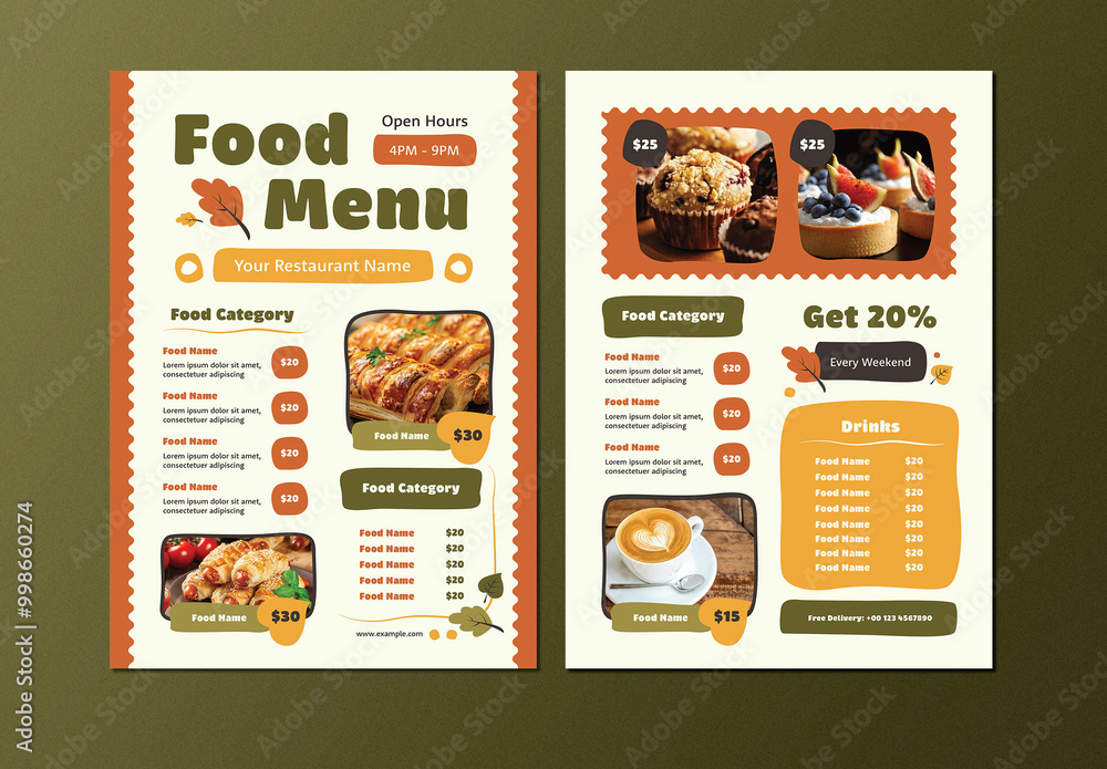 Orange Bold Autumn Food Menu Layout Stock Template | Adobe Stock