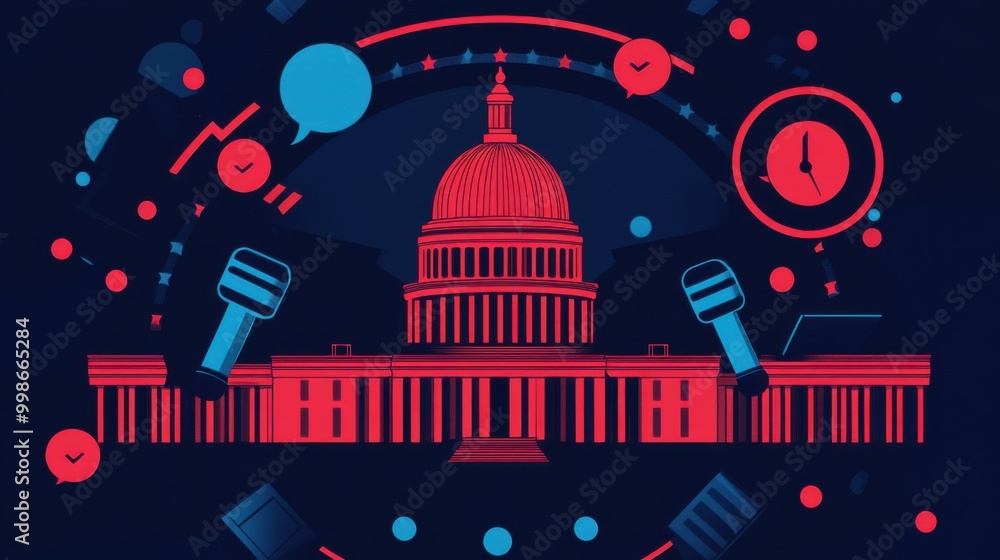 Vibrant vector illustration of a filibuster concept with Capitol ...