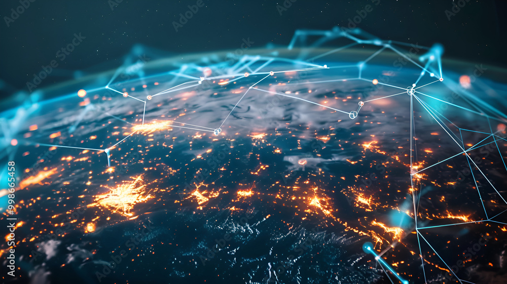 Communication technology with connections around globe Earth showing ...